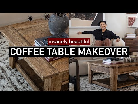 DIY Rustic Wood Coffee Table Makeover + New Living Room Decor (Sesann Modern Sofa, Snoopy Lamp)