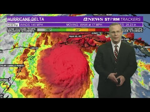 Hurricane Delta strengthens to 145 mph winds, Southeast Texas in western edge of cone