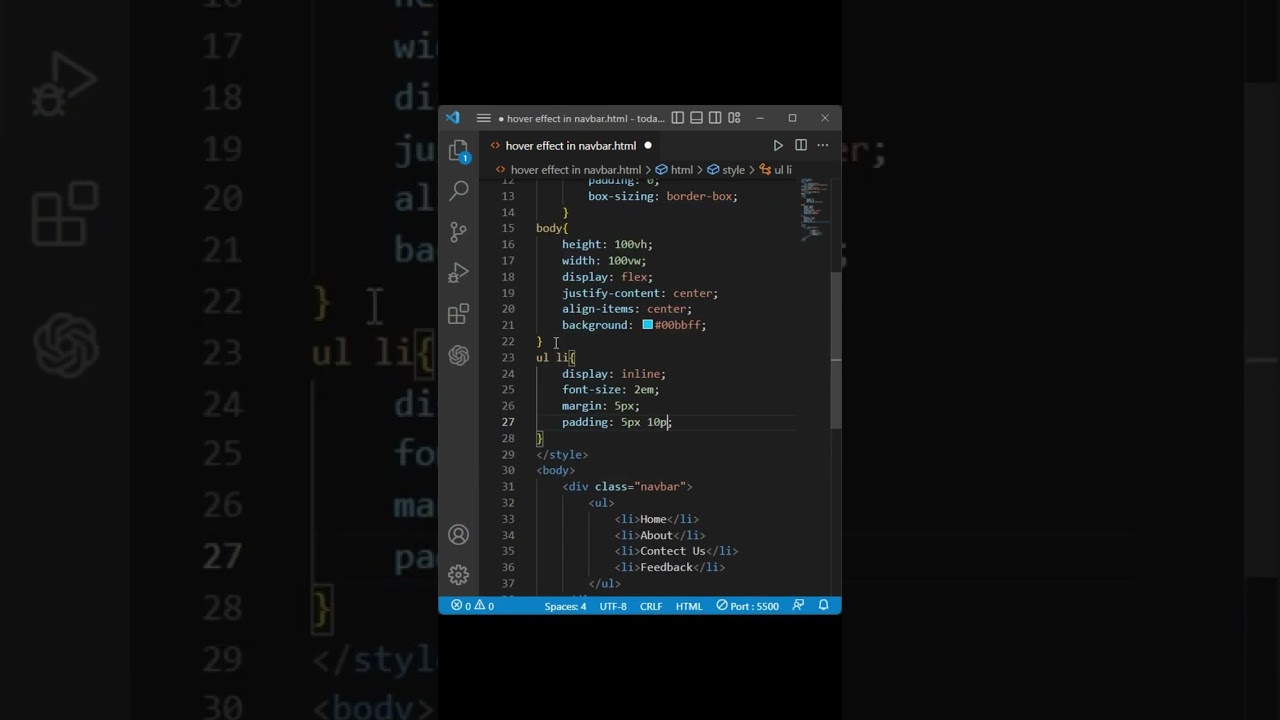 🔥Navbar Hover Effect || HTML CSS #shorts #shortvideo #shortsfeed