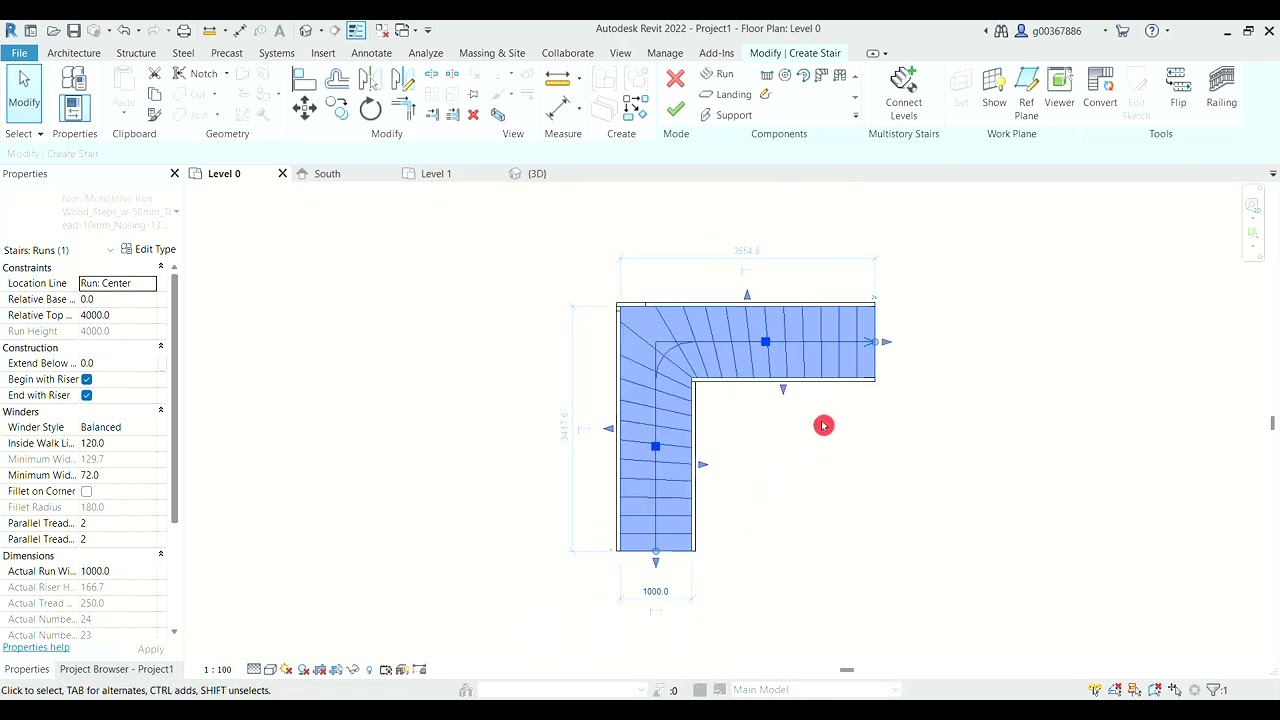Placing an L - shape winder stairs