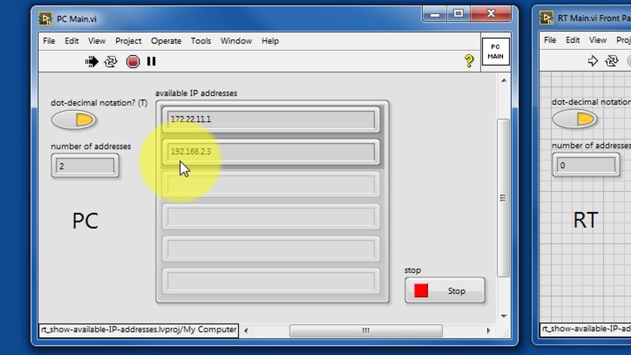 LabVIEW code: Show available IP addresses (expected results)