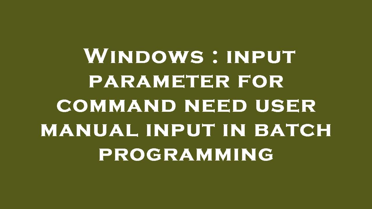 Windows : input parameter for command need user manual input in batch programming