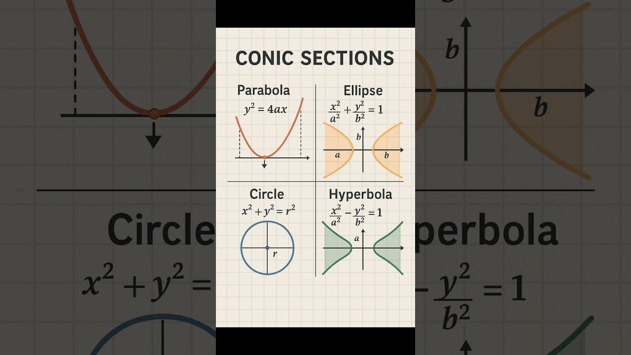 Conic Sections Explained Visually: Parabola,Circle, Ellipse & Hyperbola in One Image! #maths #shorts