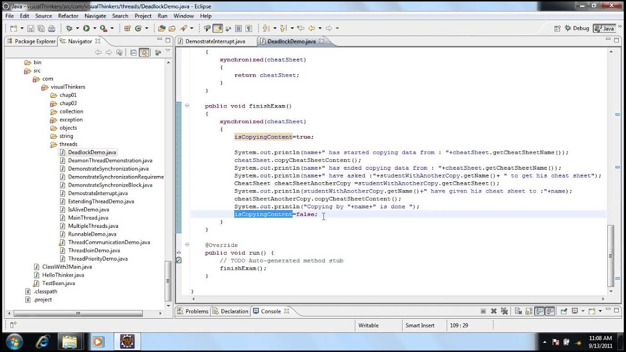 easyjavatutorials.in | Java Hindi Tutorial | JAVA Thread | Java Thread Deadlock demonstration