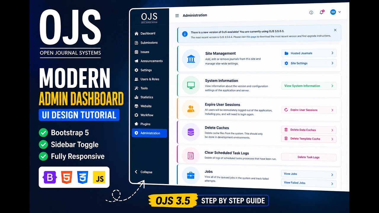 OJS Admin Dashboard Redesign Tutorial | Bootstrap 5 Modern UI
