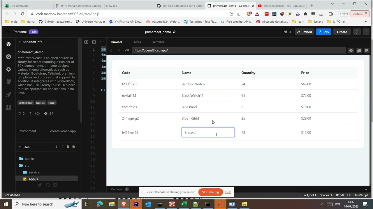 Prime react data table issue comment