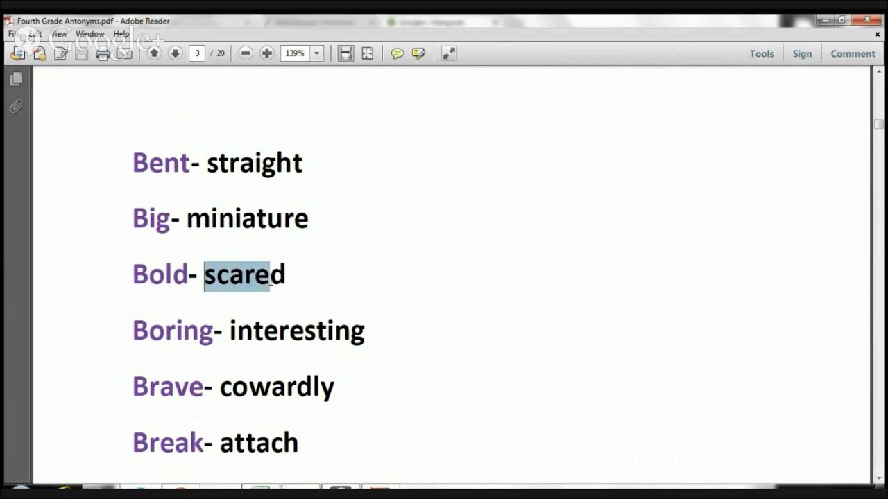 Fourth Grade Antonyms Lesson 3
