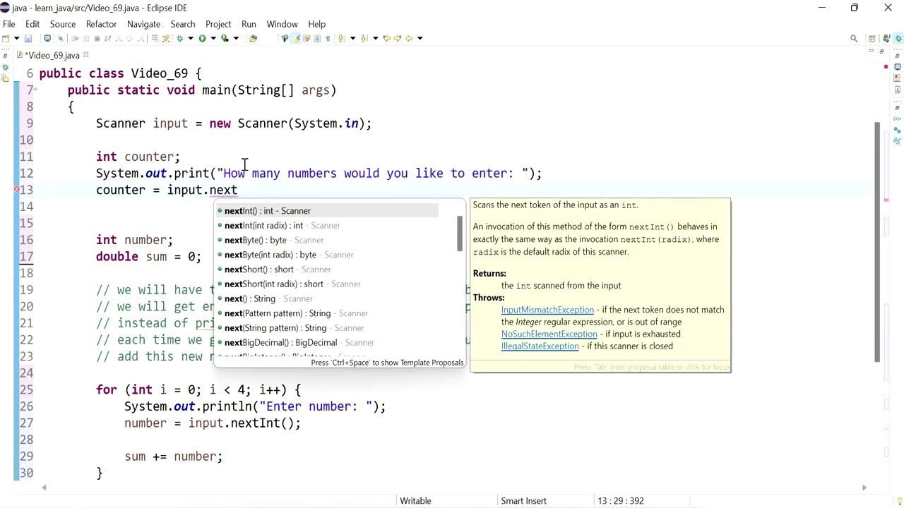 Java 69: Using for loops to get multiple user input based on a value specified by the user.
