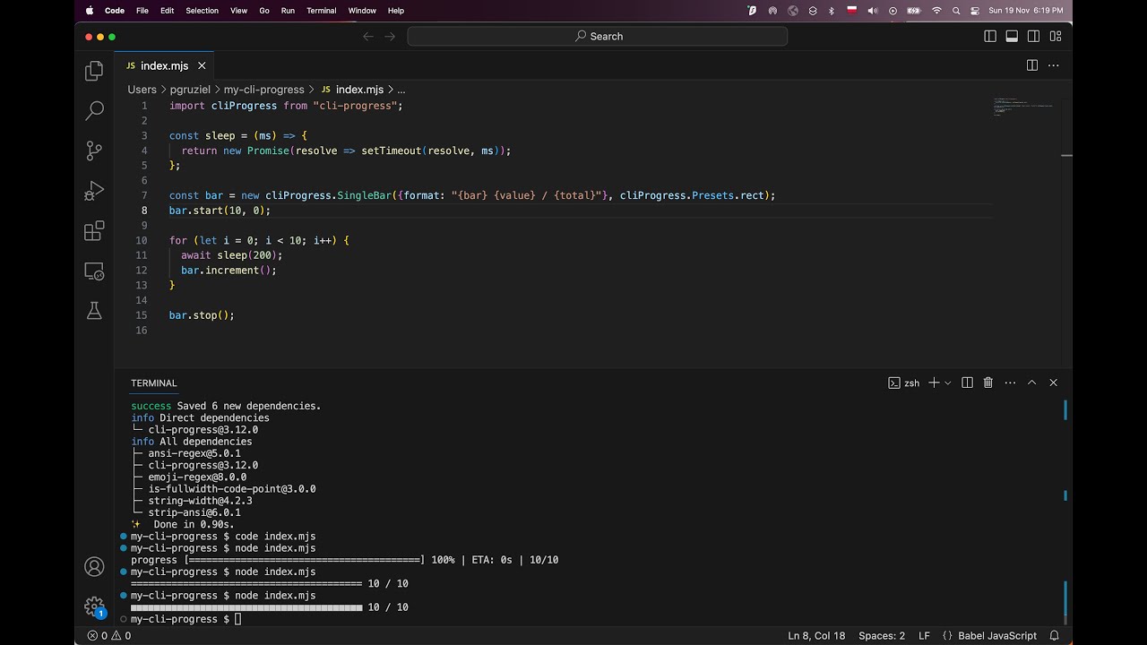 Create a simple cli progress bar in nodeJS