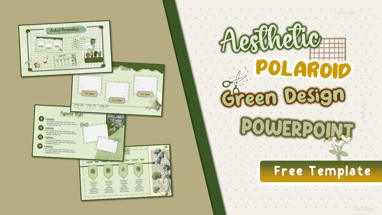 PPT AESTHETIC #14 | POLAROID OLIVE | Mudah | Simple | Free Template & Font