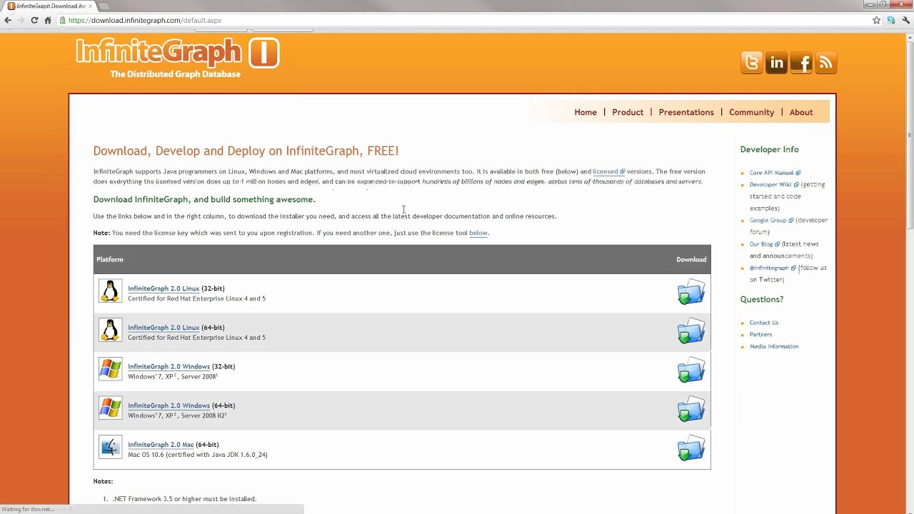 Downloading InfiniteGraph Free Version