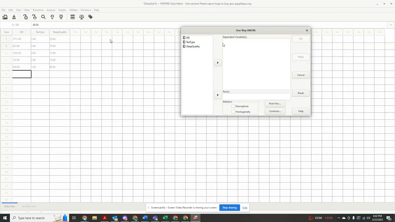 Quick Recap: Setting Up ANOVA in PSPP SPSS