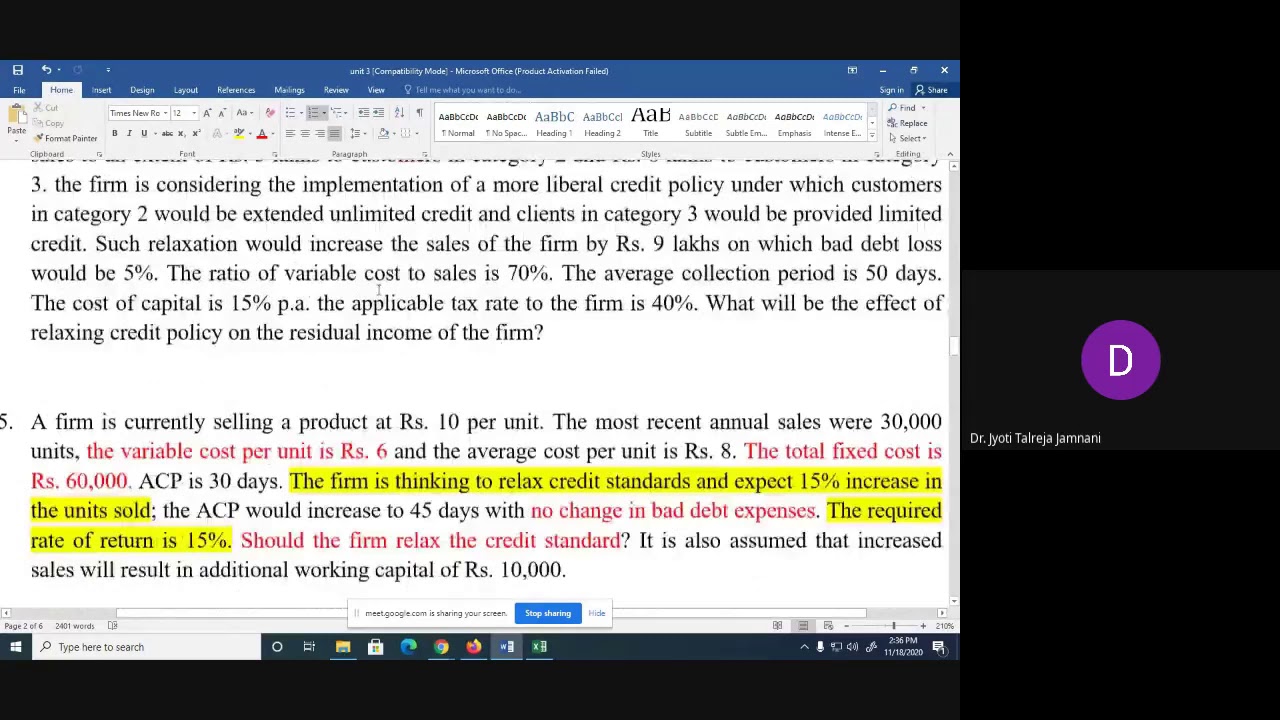 Credit Standard solved problems