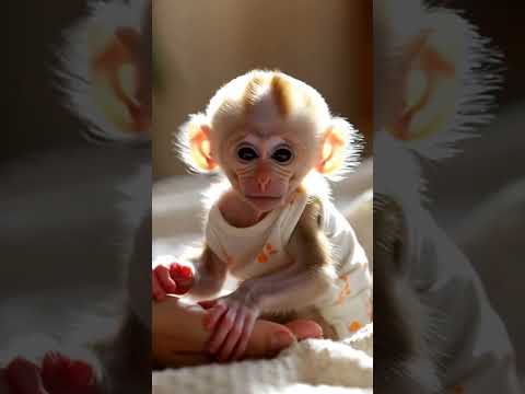 Adorable Baby Rhesus Monkey in Cozy White Attire