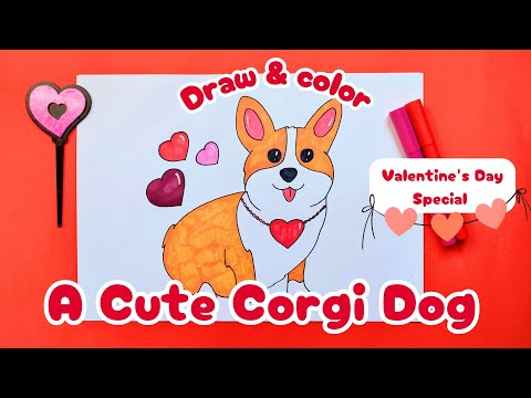 Dog drawing easy for kids step-by-step. A cute dog drawing with colour.