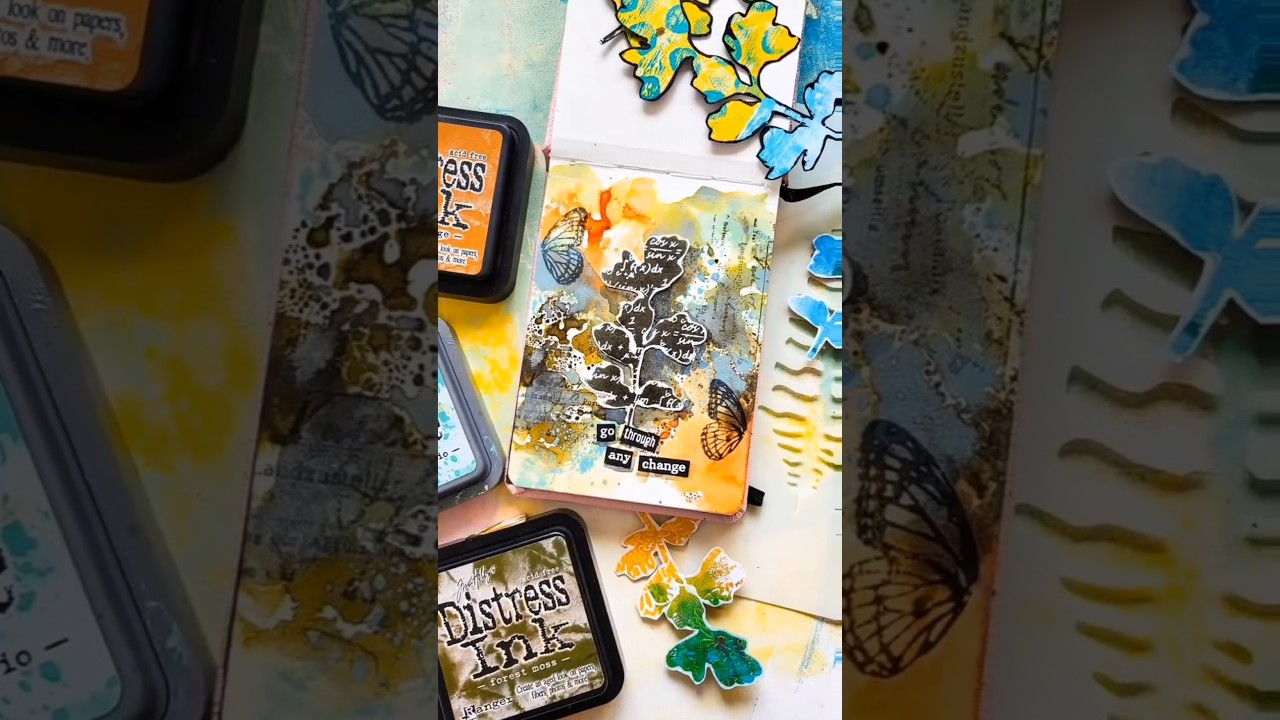 Mixed Media Art Journal Page with Distress Ink Background using a Gel Plate