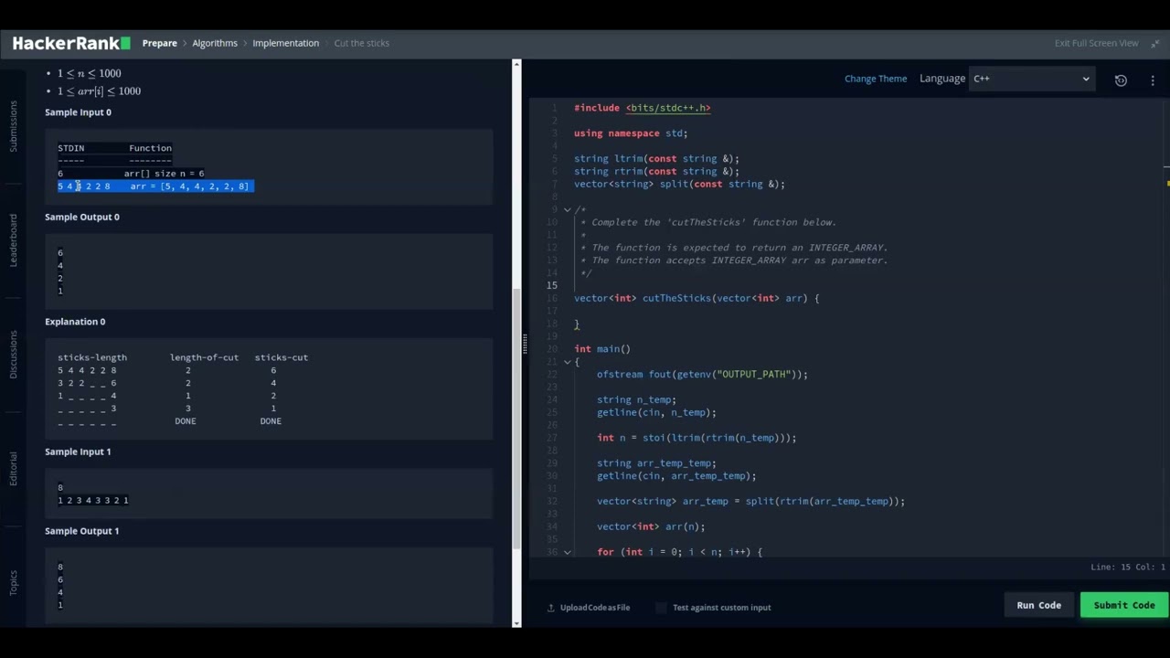 HackerRank : Cut The Sticks