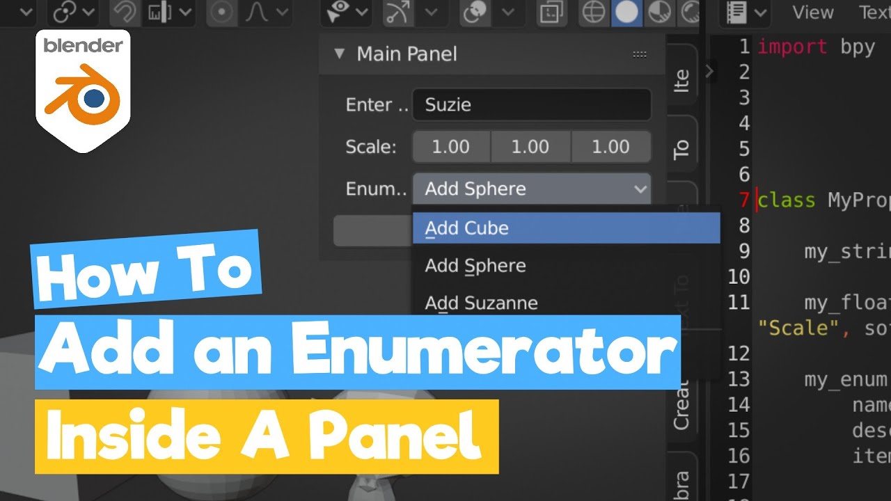 Blender Python Tutorial : Create Property Group & Enumerator (Panel) [learn python for beginners]