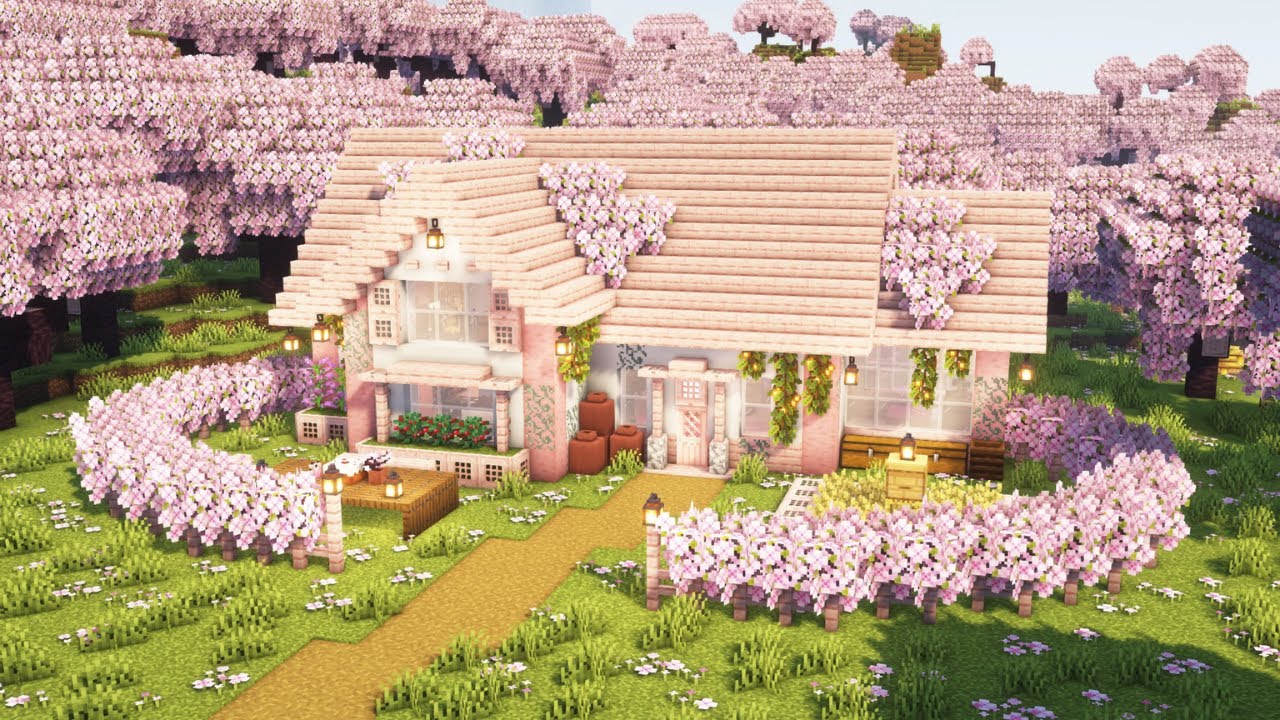 [Minecraft] How to Build a Cute Cherry Blossom House / Tutorial - Minecraft Builders