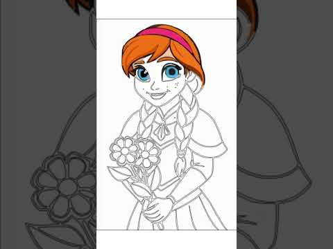 Anna from frozen holding flowers ๐จcoloring page โ๏ธ,how to color๐๏ธ image #drawing #art #coloringpages
