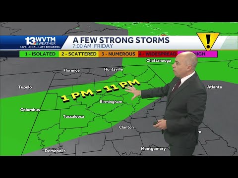 Alabama's Friday forecast brings a threat of severe storms and intense heat before a cold front a...