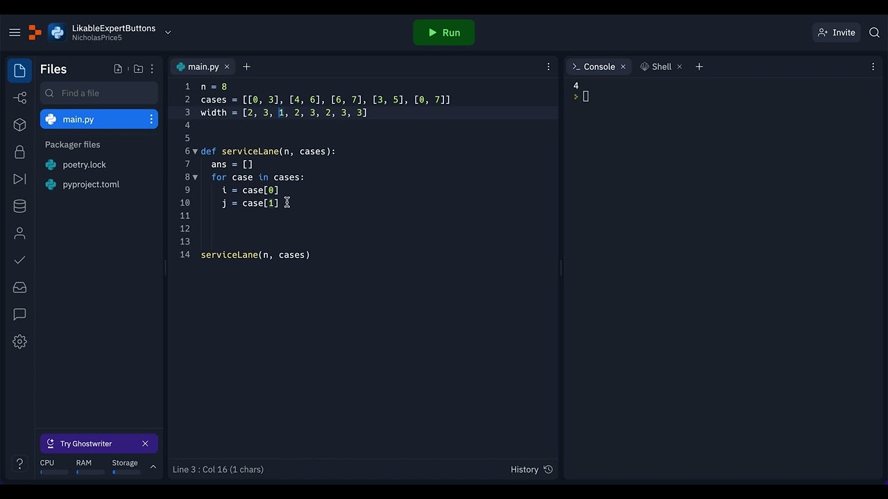 Hackerrank Service Lane - Python Solution