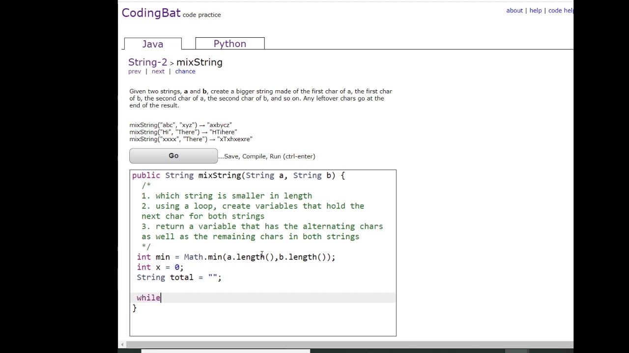 String-2(mixString) Java Tutorial || Codingbat.com