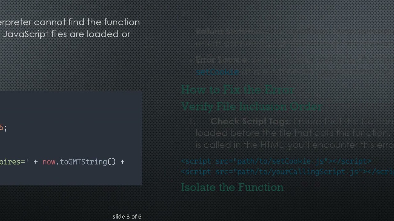 Solving the Uncaught TypeError: setCookie is not a function in JavaScript