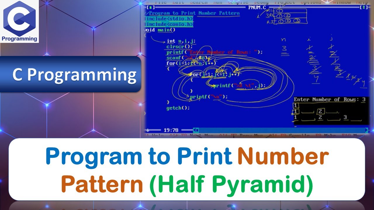 Program to Print Number Pattern (Half Pyramid) | C Programming Language