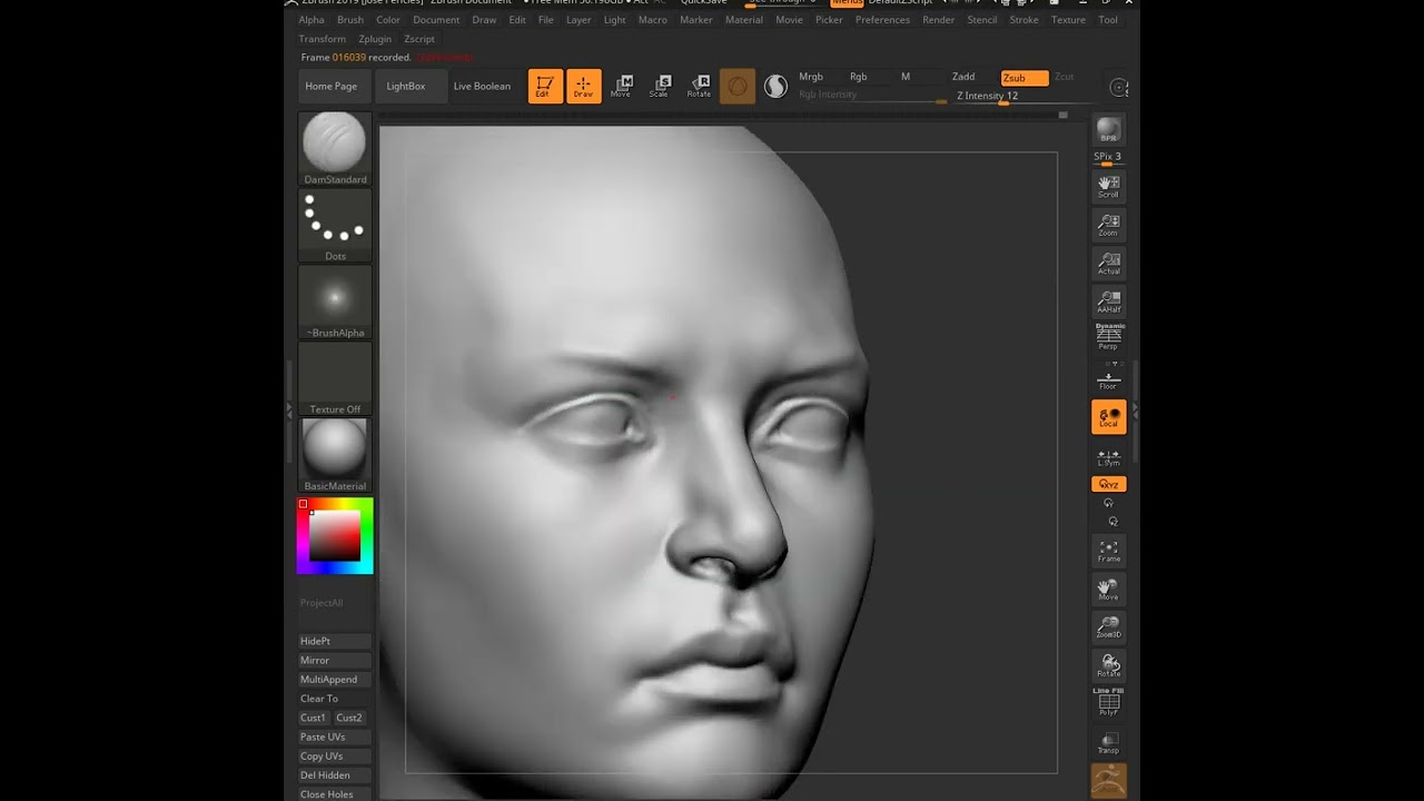 Head sculpt Zbrush timelapse