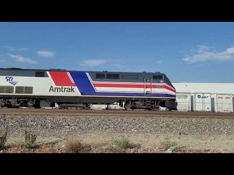 Amtrak Pepsi Can Heritage Unit 160 on Late Southwest Chief at Verdemont, CA 07/28/2022