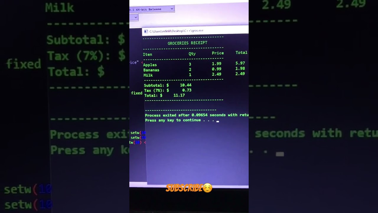 receipt IDE dev c++ #cppprogramming
