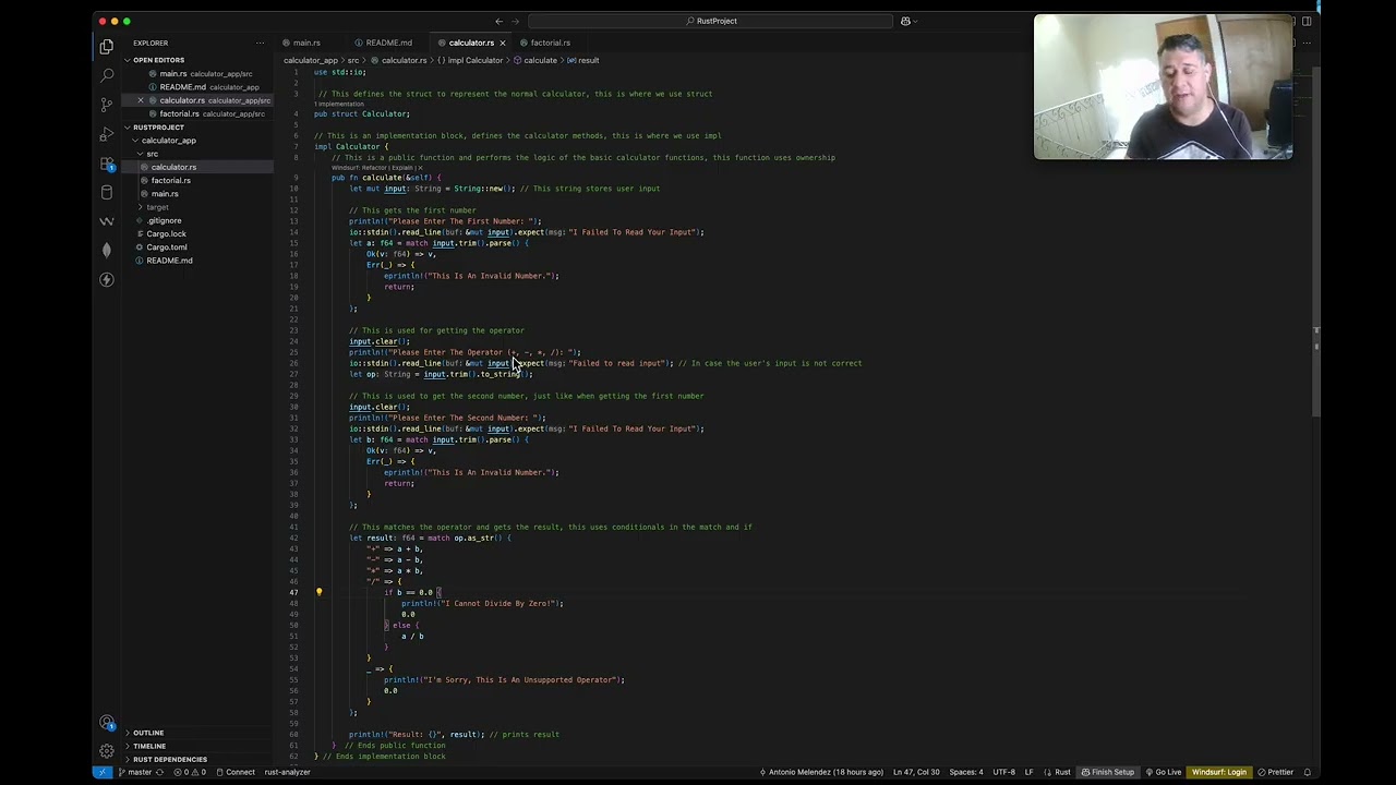 Basic and Factorial Calculator using Rust