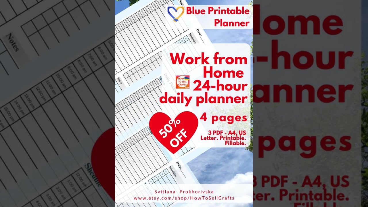 Daily planner 24 hour Blue. Help for Etsy sellers #planner #etsy