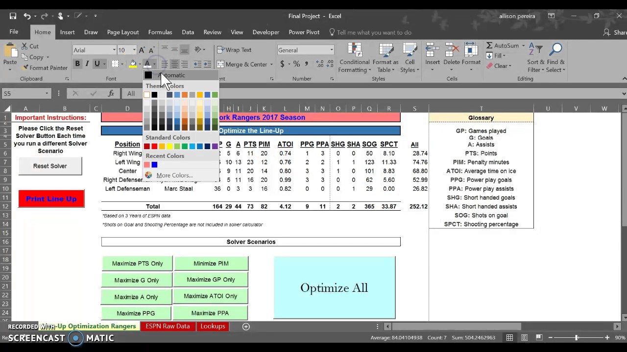 Final- Visual Basic and Solver - Optimize Rangers