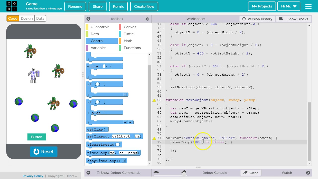 06 - App Lab (Code.org) Using a ⏱️ Timed Loop ⏱️ to Move Objects