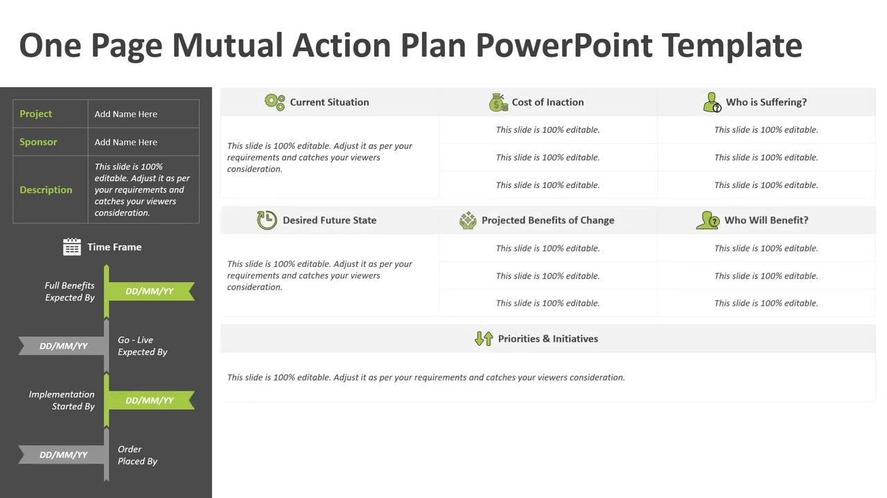 One Page Mutual Action Plan PowerPoint Template | Kridha Graphics