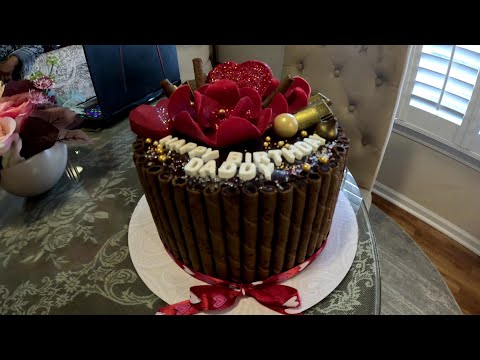 How to decorate a cake with pirouette cookies. Step by step instructions on an elegant cake for Dad.