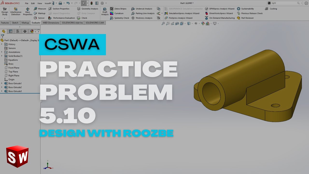 CSWA Practice Problem 5.10 Solution | SolidWorks Exam Guide