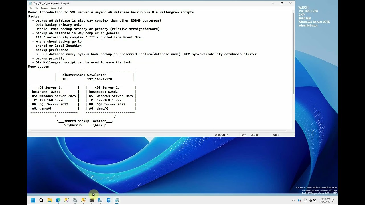 Demo: Backup SQL Server AlwaysOn AG database via Ola Hallengren script
