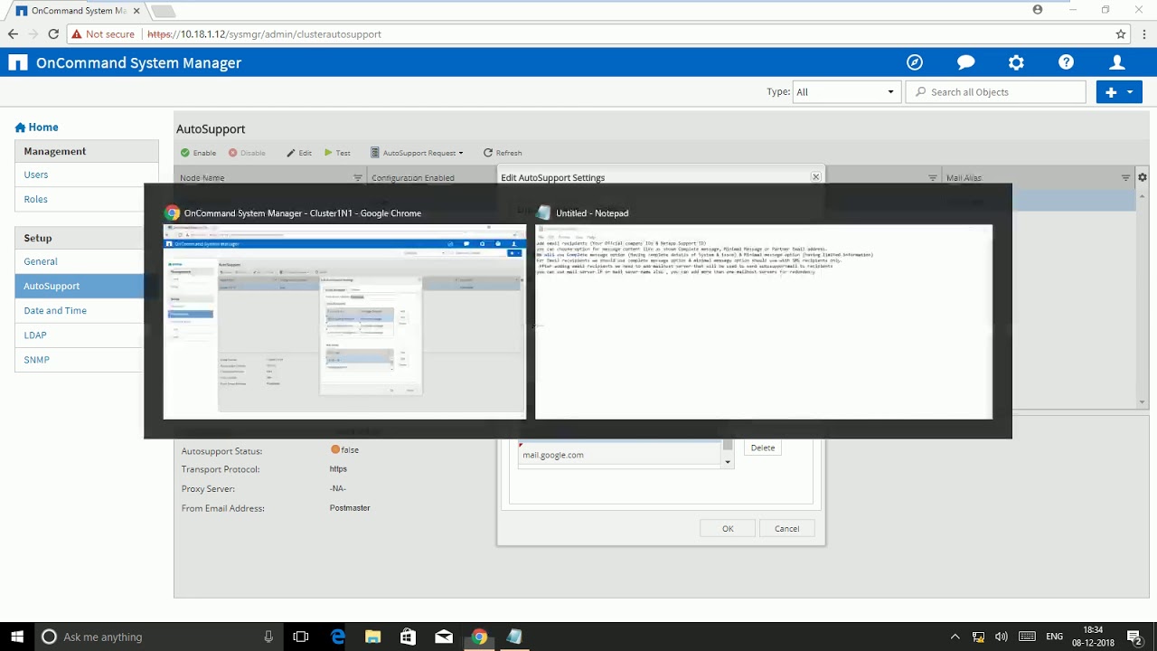 AutoSupport Setup NetApp Cmode 9.4