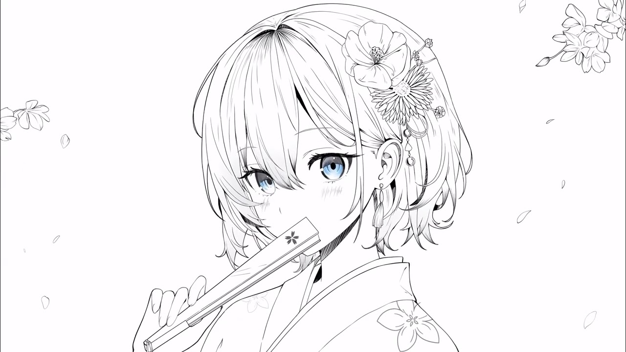 Anime Girl in Kimono Monochrome 4k Live Wallpaper 🌸 Black & White Aesthetic Background