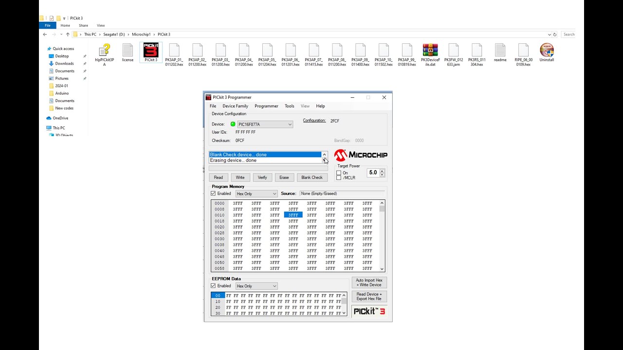 Tutorial on downloading, installing and using PICKIT 3 programmer tool.