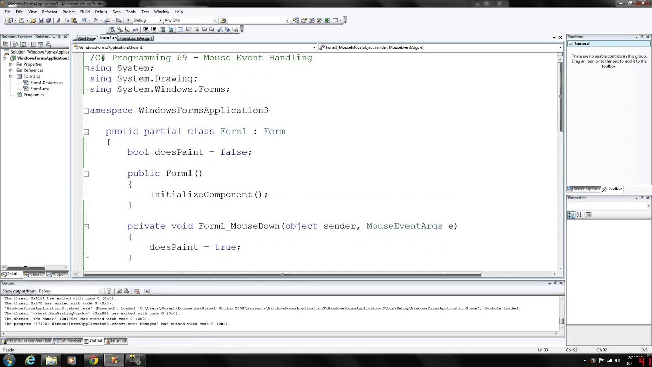 C# Programming 69   Mouse Event Handling