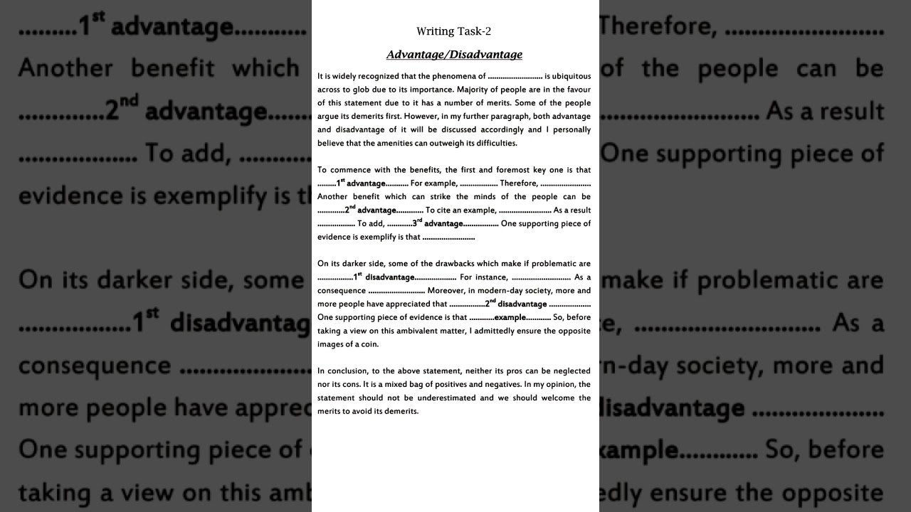 IELTS writing task 2 template. Template for advantage and disadvantage type. #ielts #ieltswriting