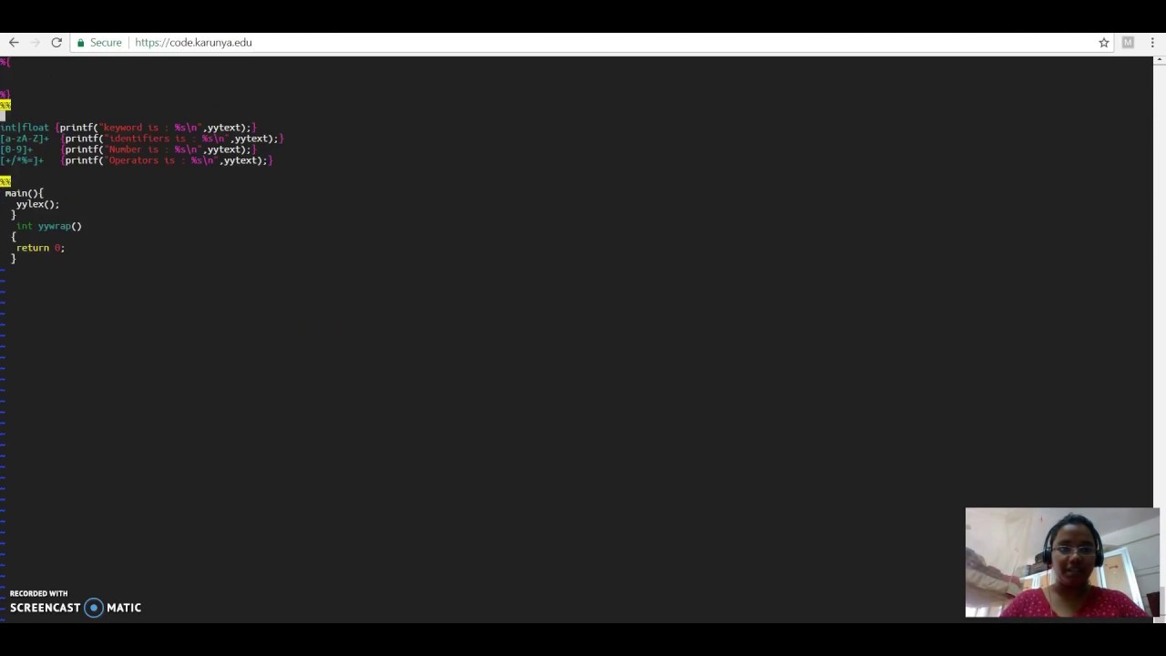 lex program implementation using lex
