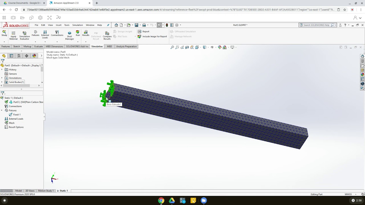 Static Linear Finite Element Analysis (FEA) on a Part in SolidWorks