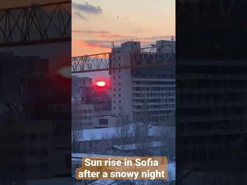 The sunrise in Sofia after a snowing night, Bulgaria