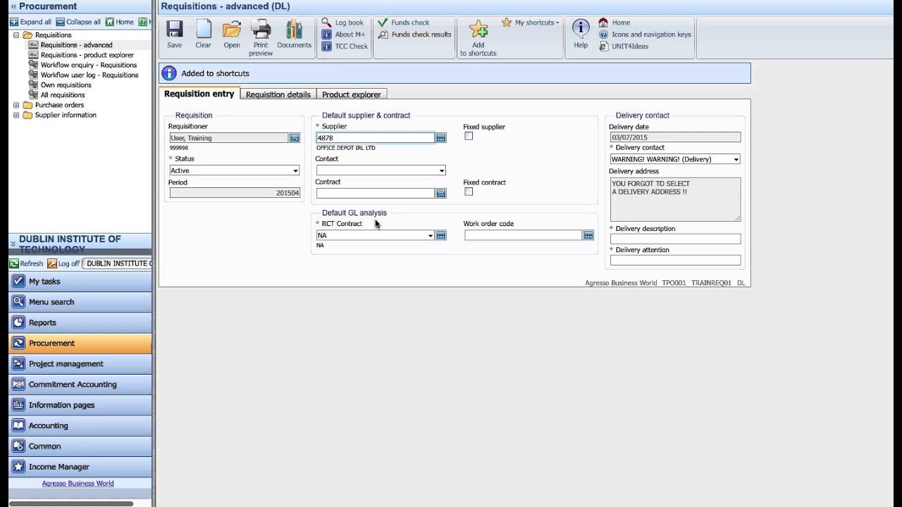 Creating a Simple Requisition