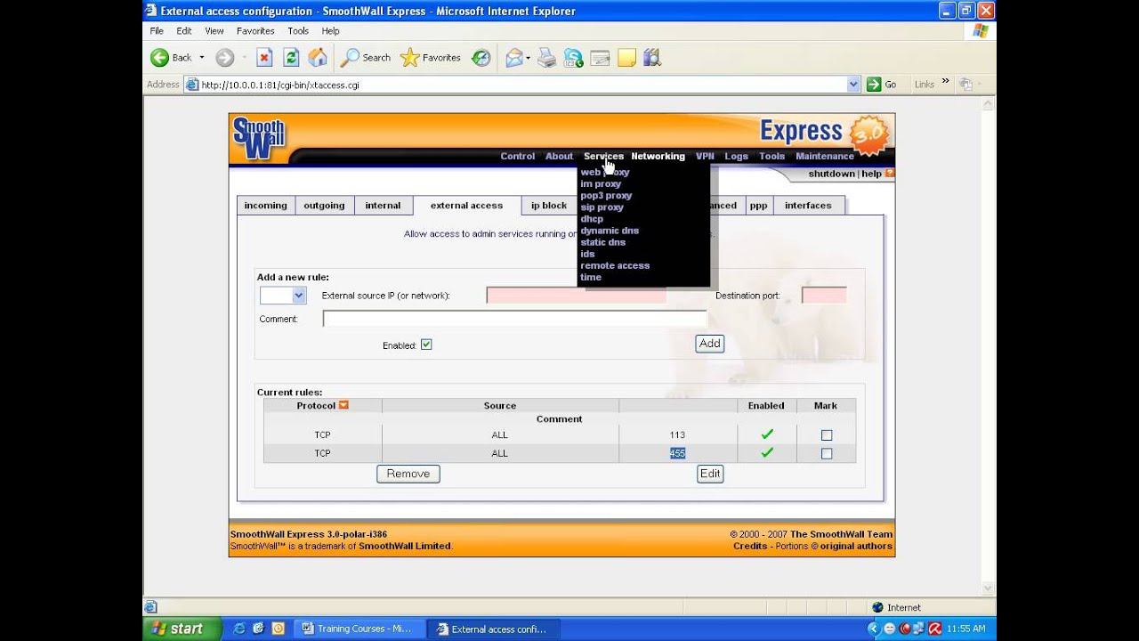 Smoothwall#  Allow outside access to loca web interface Smoothwall